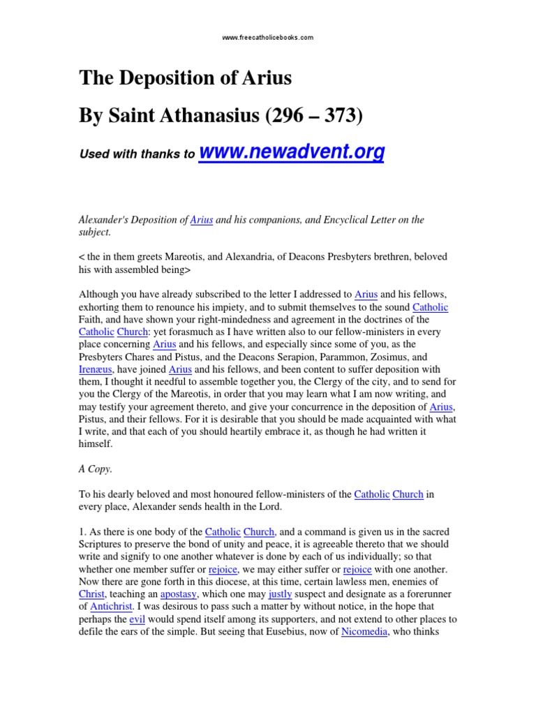 The Deposition of Arius | PDF | Athanasius Of Alexandria | Jesus
