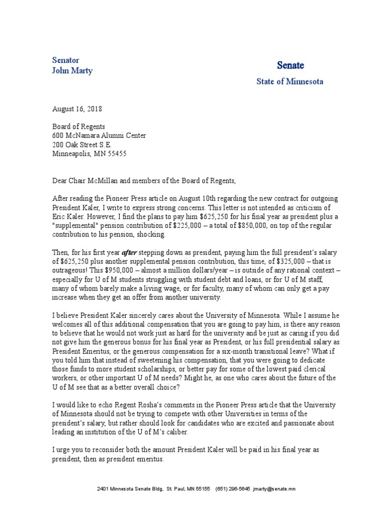 To Chair McMillan and The Members of The Univ of Minnesota Regents From ...