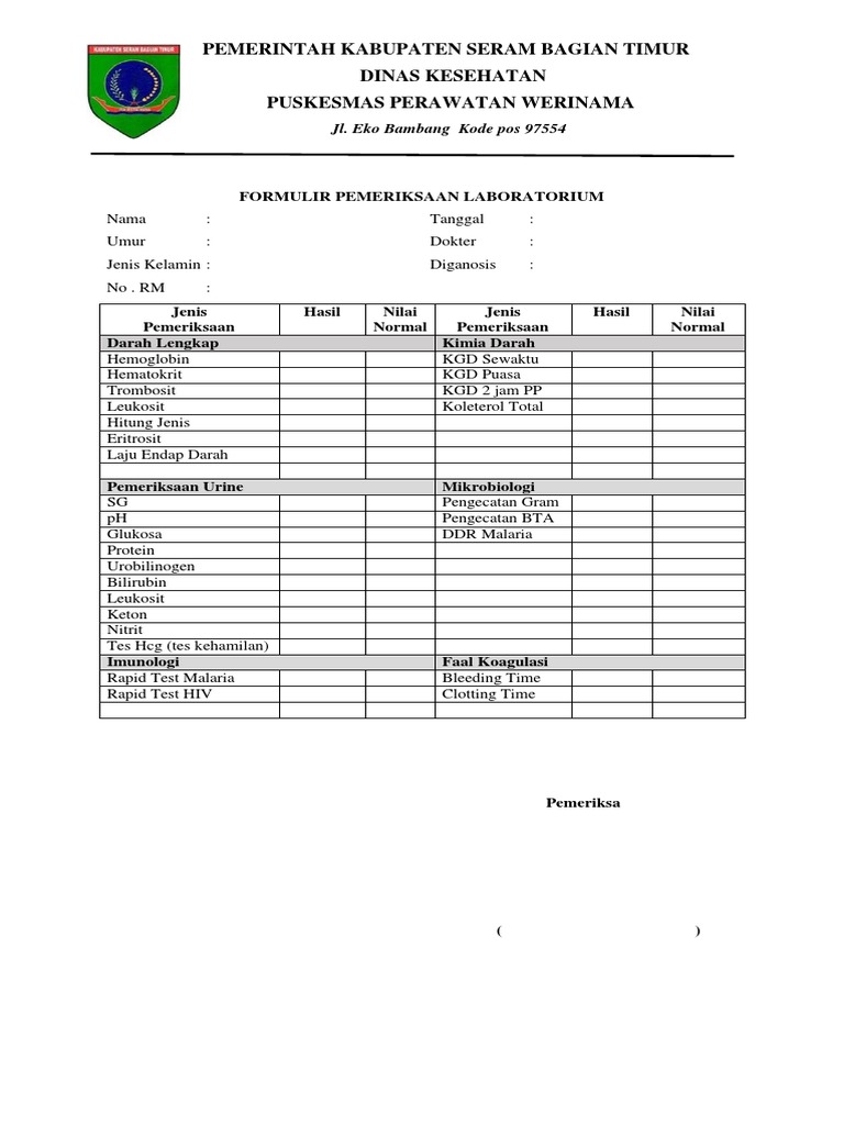 Formulir Pemeriksaan Laboratorium | PDF