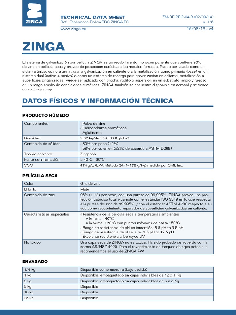 MSDS - Pintura Zinga | PDF | Zinc | Revestimiento