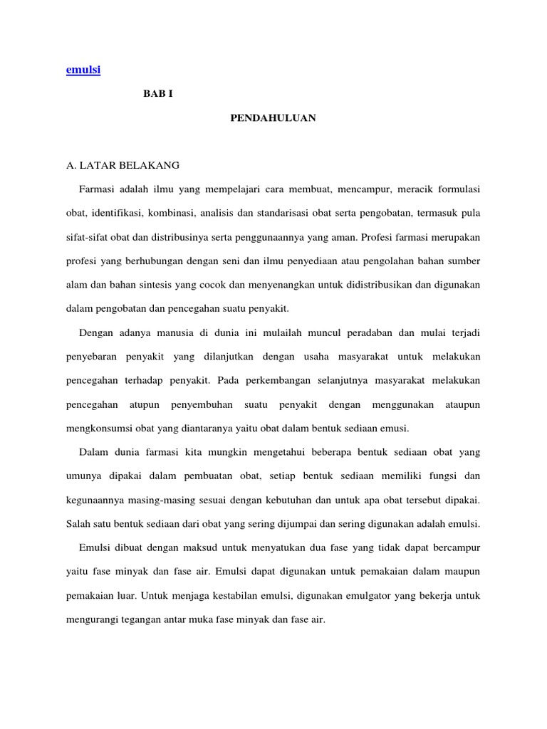 Emulsi: Bab I Pendahuluan | PDF