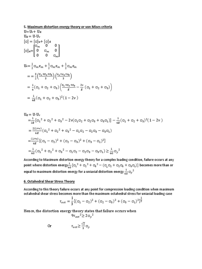 Maximum Distortion Energy Theory or Von Mises Criteria | PDF | Stress ...