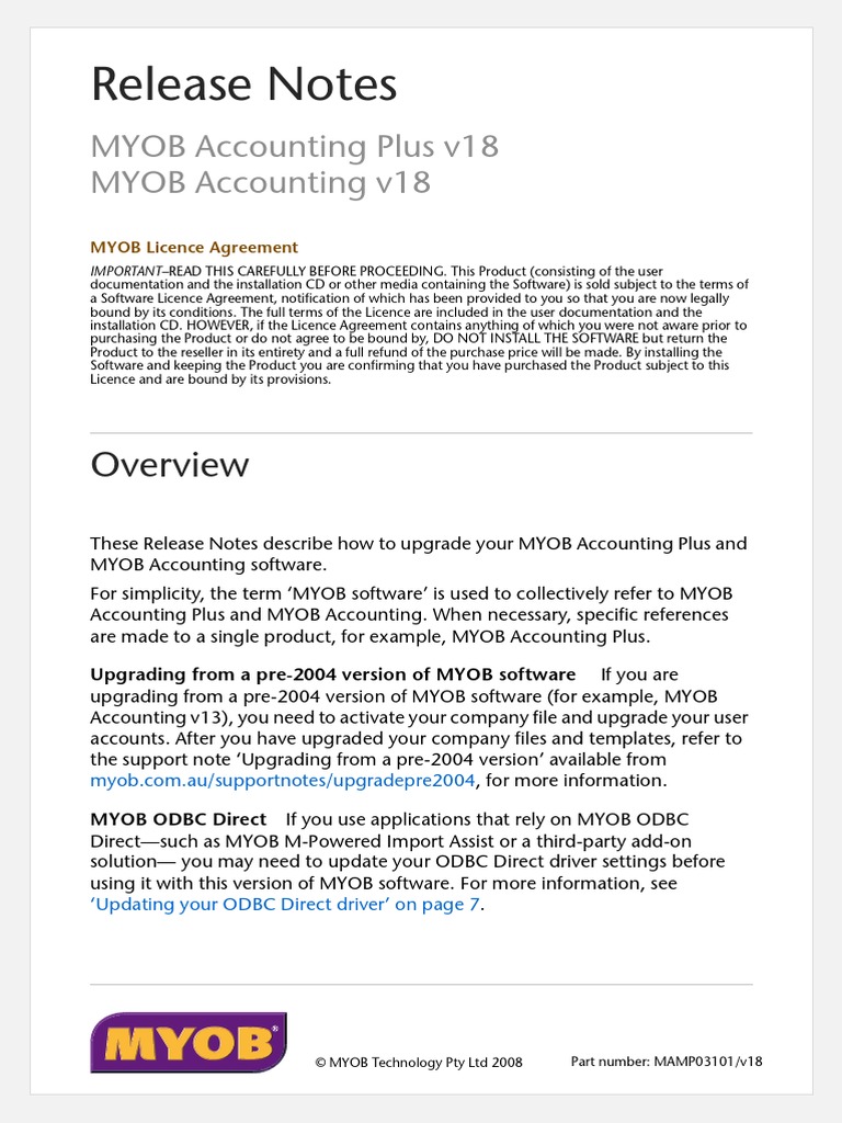 Release Notes: MYOB Accounting Plus v18 MYOB Accounting v18 | PDF ...