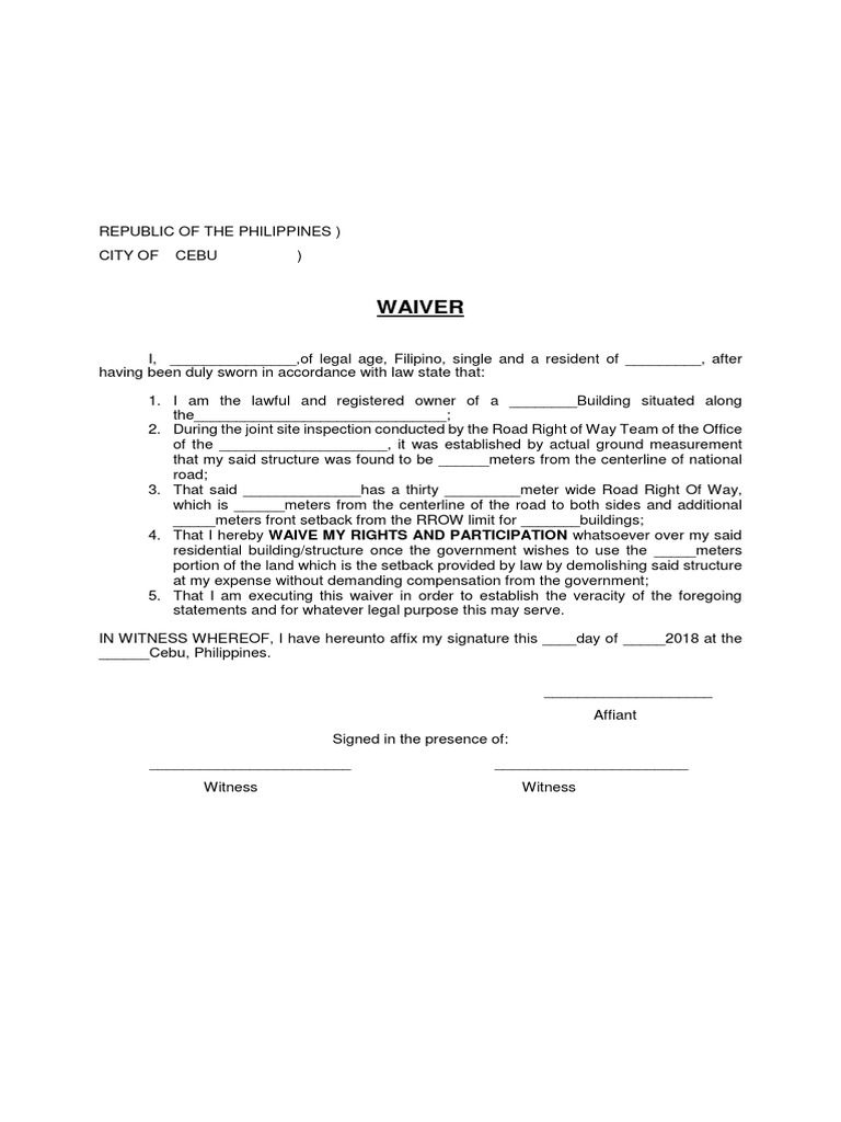 Waiver Format | PDF | Home & Garden