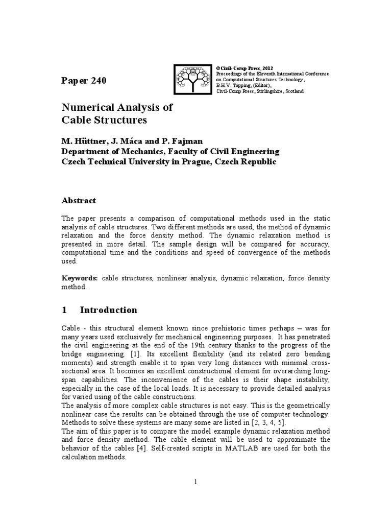 Numerical Analysis Cable | PDF | Equations | Force