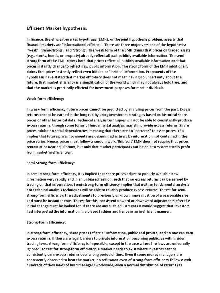Efficient Market Hypothesis: Weak-Form Efficiency | PDF | Efficient ...