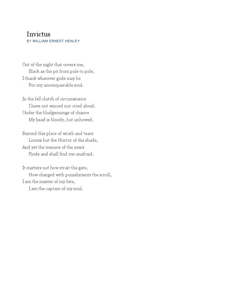 Invictus: W Illiam Ernest Henley | PDF