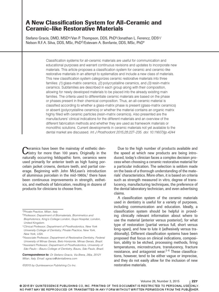 A New Classification System For All-Ceramic | PDF | Zirconium Dioxide ...