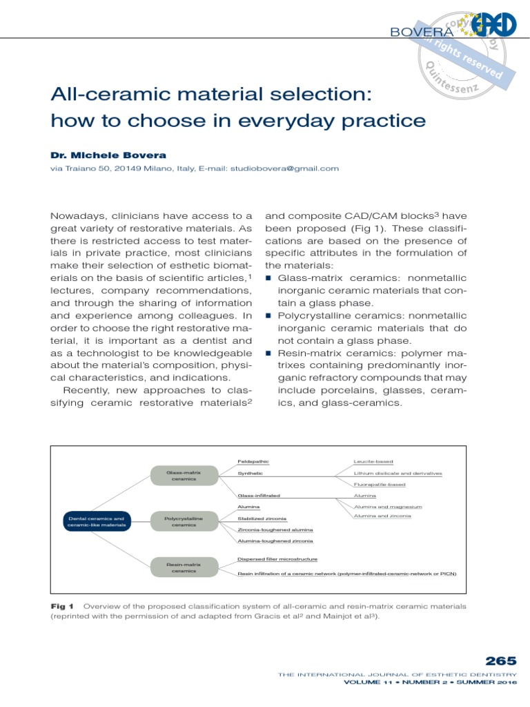 All Ceramic Material Selection | PDF | Dentistry | Dentistry Branches