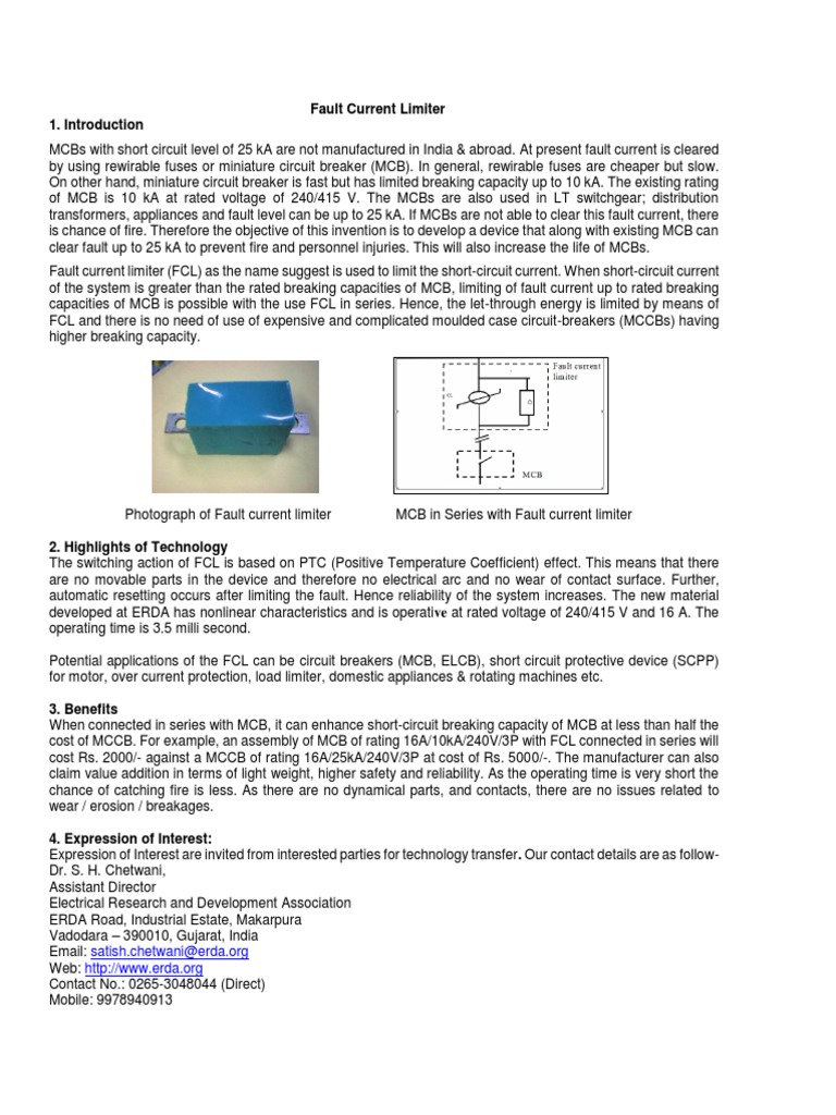 Fault Current Limiter | PDF | Fuse (Electrical) | Electrical Engineering
