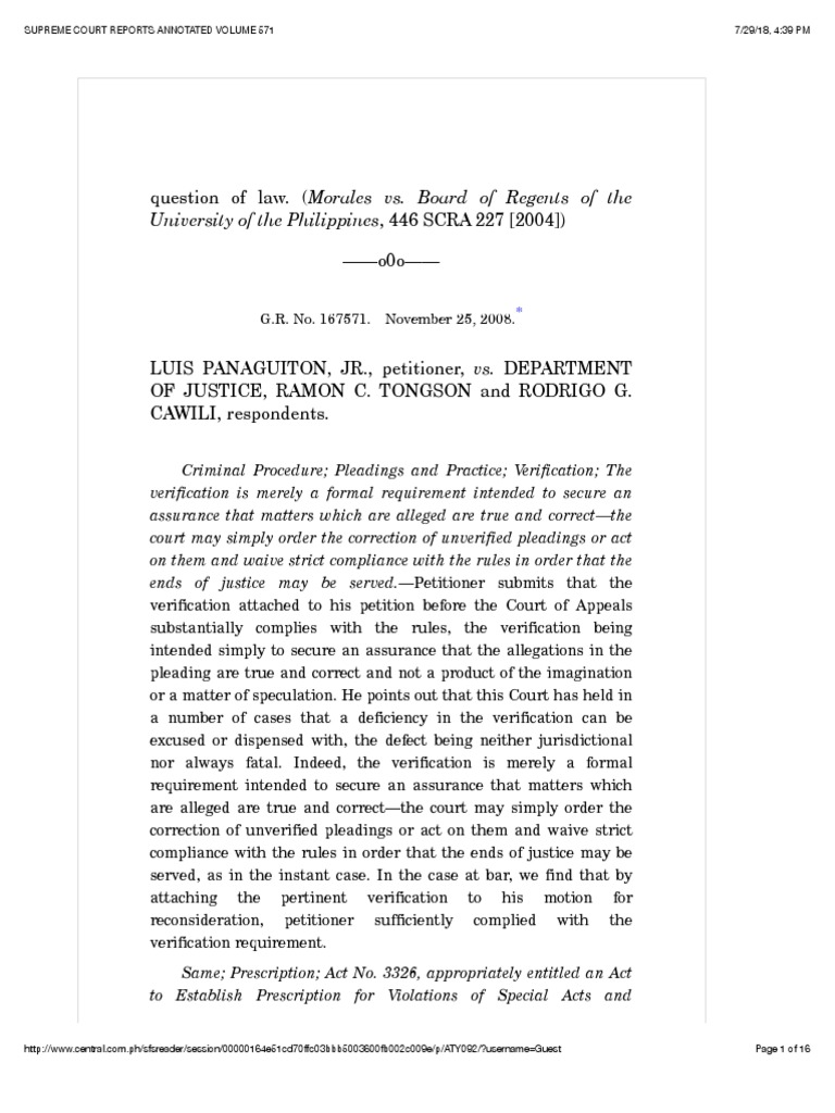 Panaguiton vs. DOJ PDF | PDF | Prosecutor | Statute Of Limitations