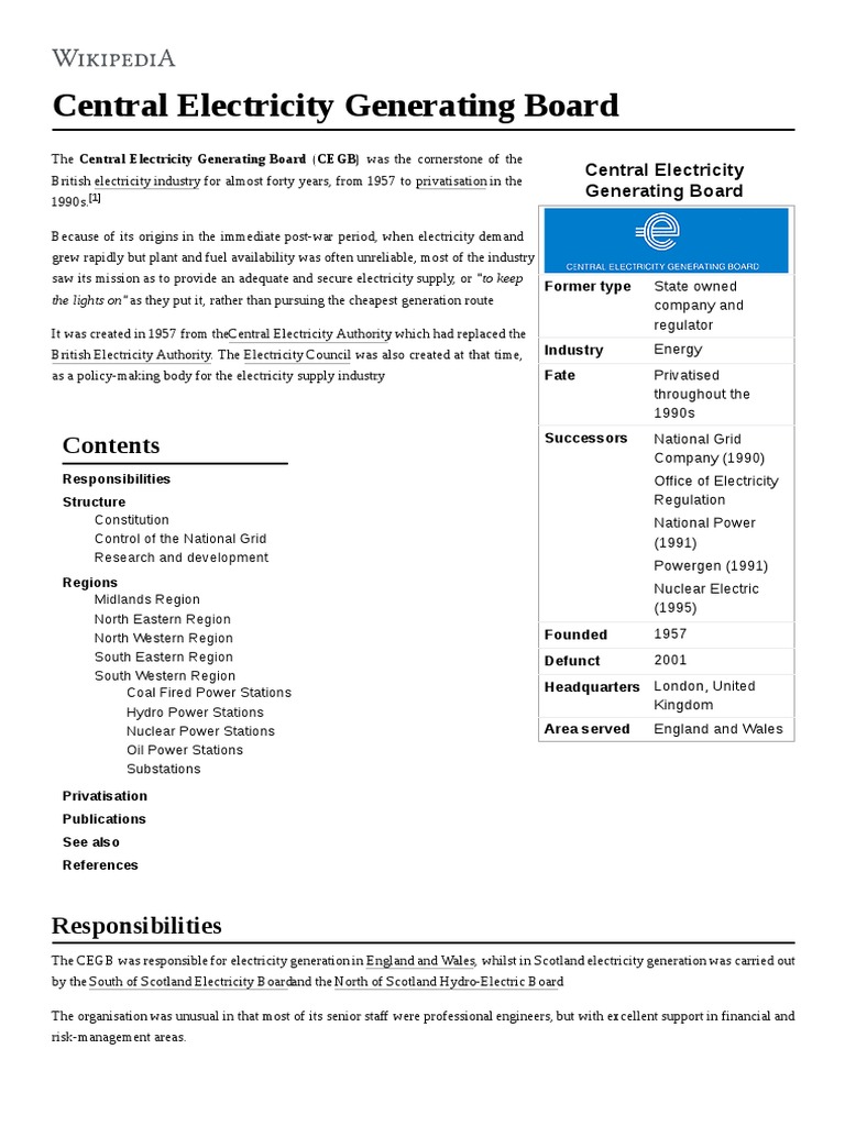 Central Electricity Generating Board | Power (Physics) | Electric Power