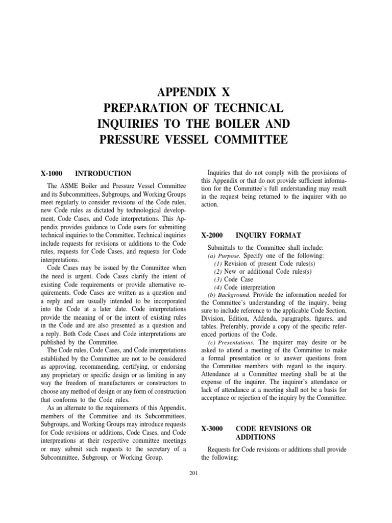 Appendix X Preparation of Technical Inquiries To The Boiler and ...