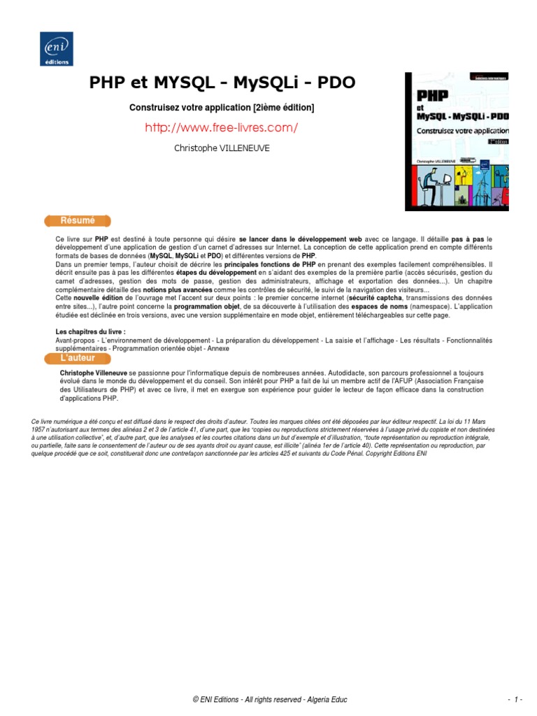 Php Et Mysql Mysqli Pdo Construisez Votre Application 2eme