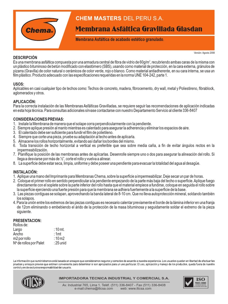 Membrana Asfaltica Gravillada Glasdan - 08 PDF | PDF | Tecnología | Hogar, jardinería y bricolaje