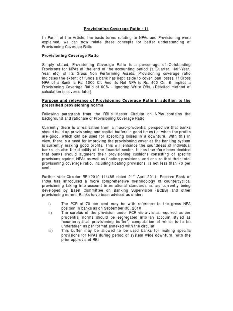 Provisioning Coverage Ratio - Part II | PDF | Institutional Investors ...