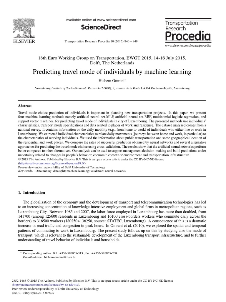 Predicting Travel Mode of Individuals by Machine Learning: Sciencedirect | PDF | Support Vector ...