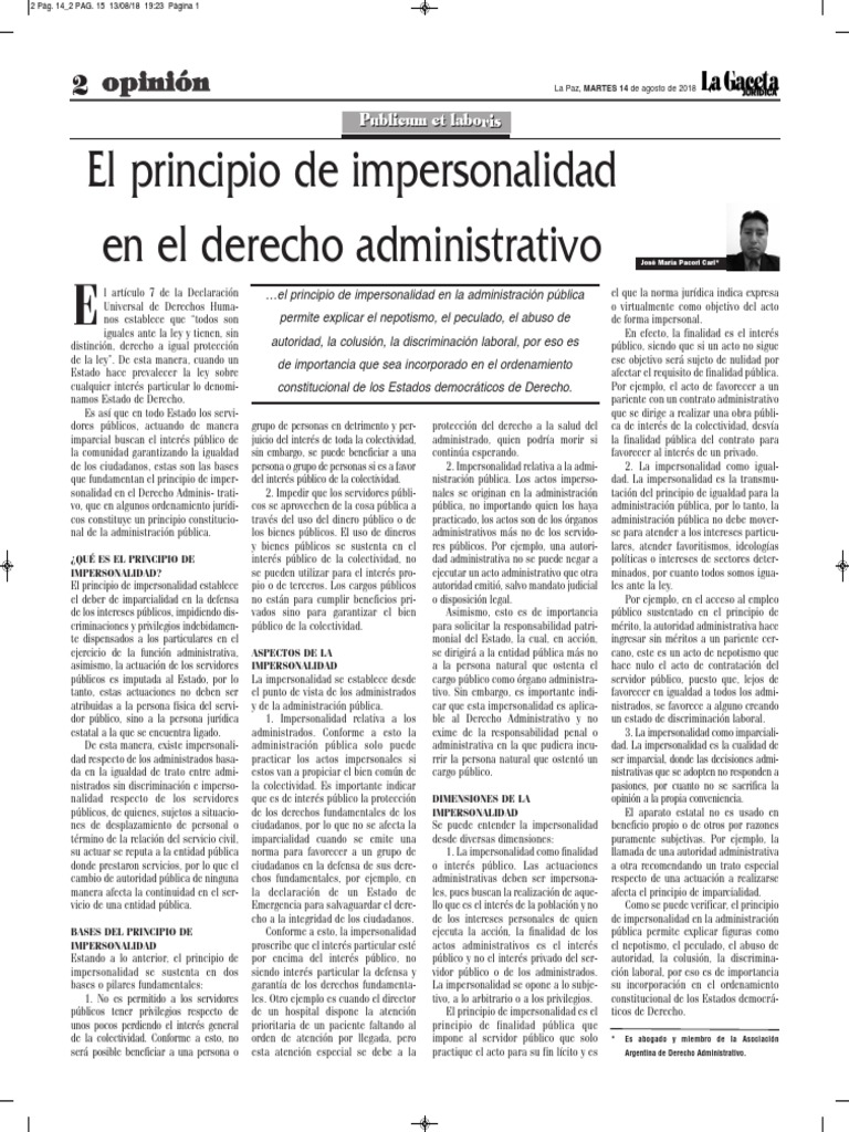 Principio de Impersonalidad en El Derecho Administrativo - Autor José ...