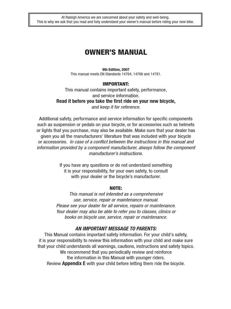 2016 Raleigh Assembly Guide | PDF | Equestrianism | Tire