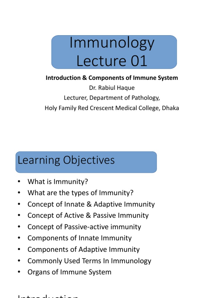 Immunology Lecture 01 2018 Pdf Adaptive Immune System Immune System