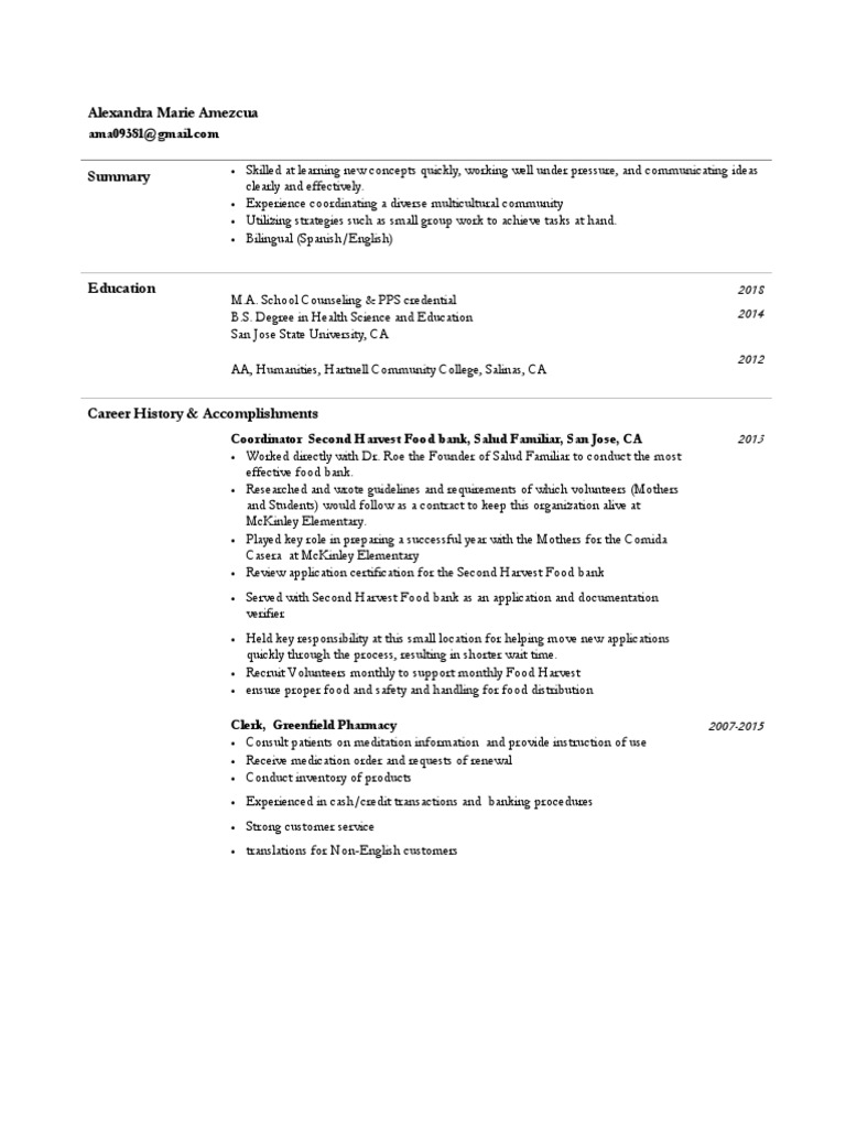 Alexandra Marie Amezcua Resume 2018 | PDF | Foods | Behavior Modification
