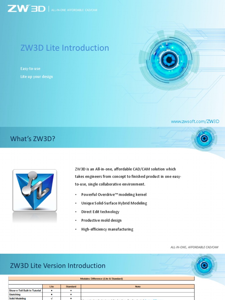 ZW3D Lite Introduction: Easy-To-Use Lite Up Your Design | PDF | 3 D Modeling | Computer Aided Design
