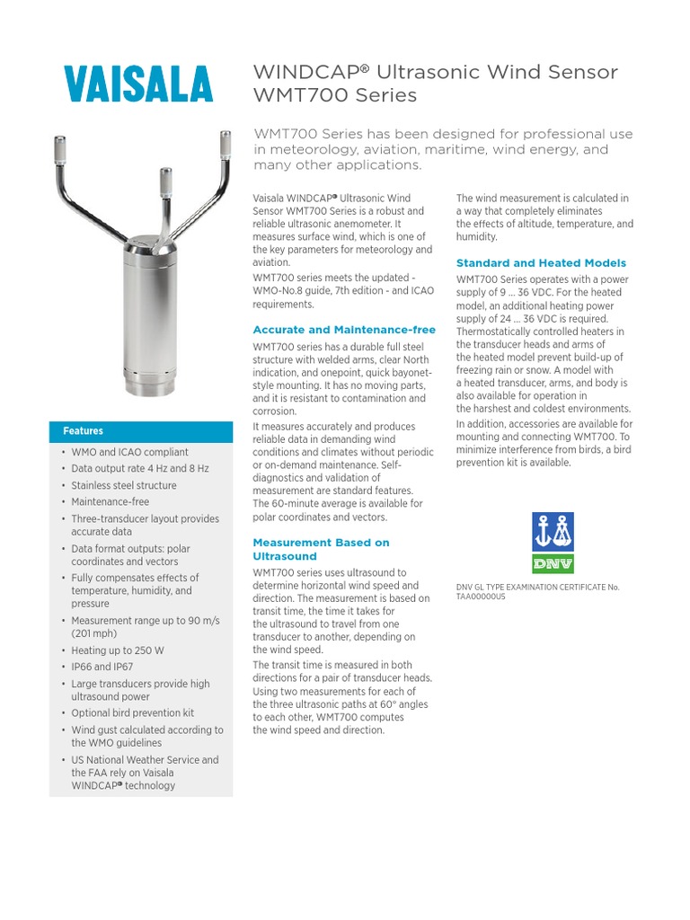 WMT700 Datasheet B210917EN J | PDF | Ultrasound | Wind Speed