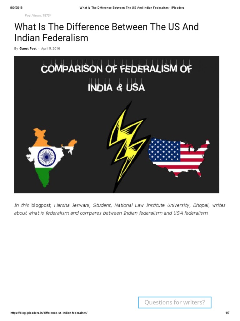 What Is The Difference Between The US and Indian Federalism - IPleaders ...