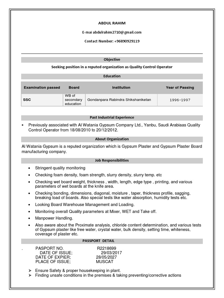 Objective Seeking Position in A Reputed Organization As Quality Control ...