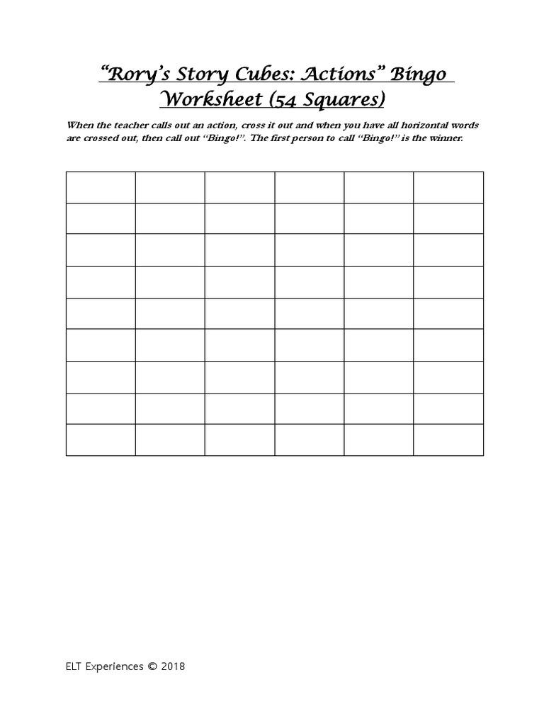 Story Cubes Bingo Worksheet (Any Level) | PDF