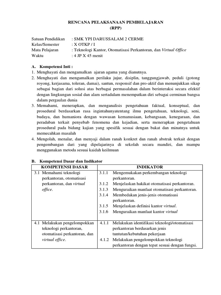 RPP Otkp KD 3.1 Teknologi | PDF