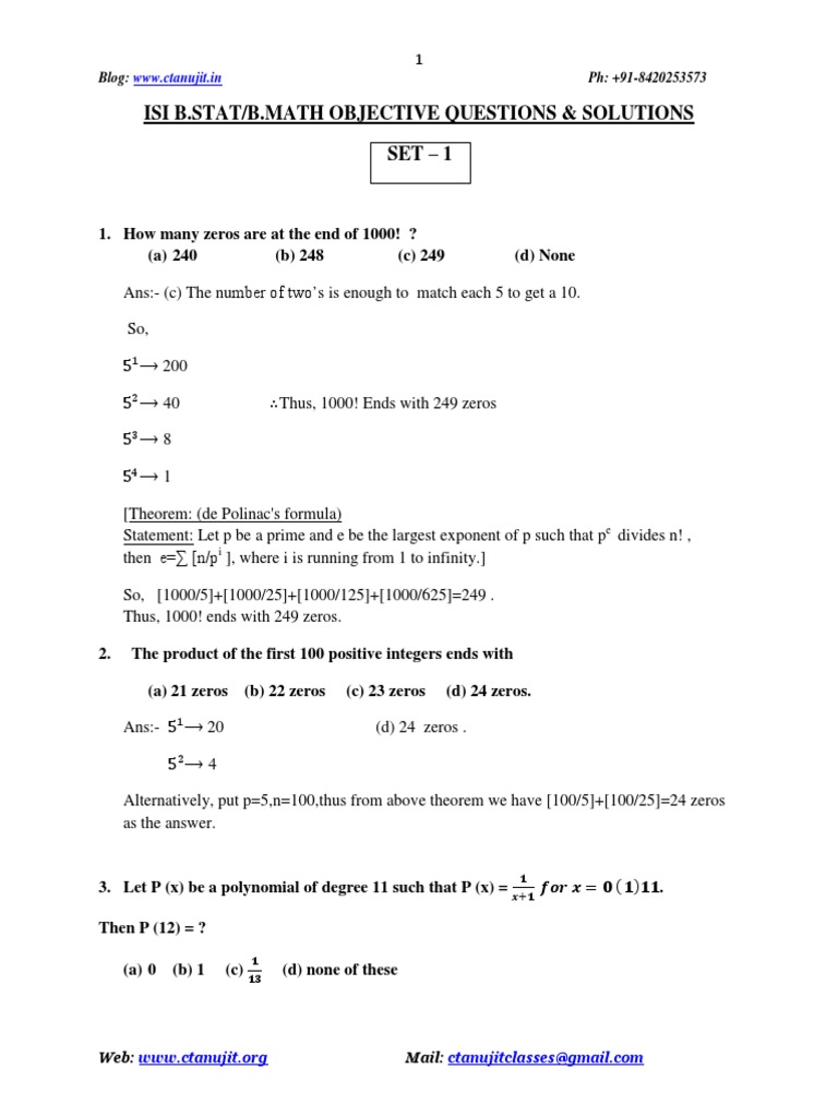 Isi B.Stat/B.Math Objective Questions & Solutions Set - 1: WWW ...
