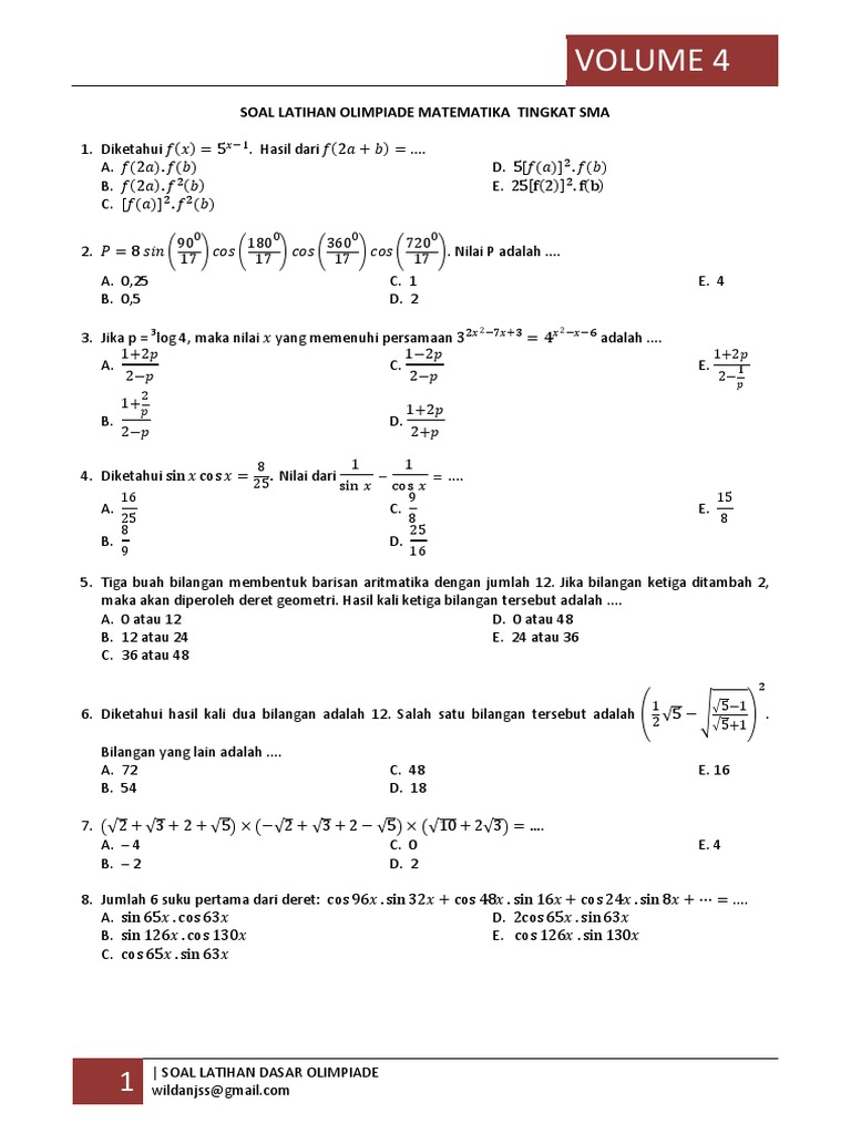 Latihan Dasar Olimpiade Matematika Sma - Vol 04 | PDF