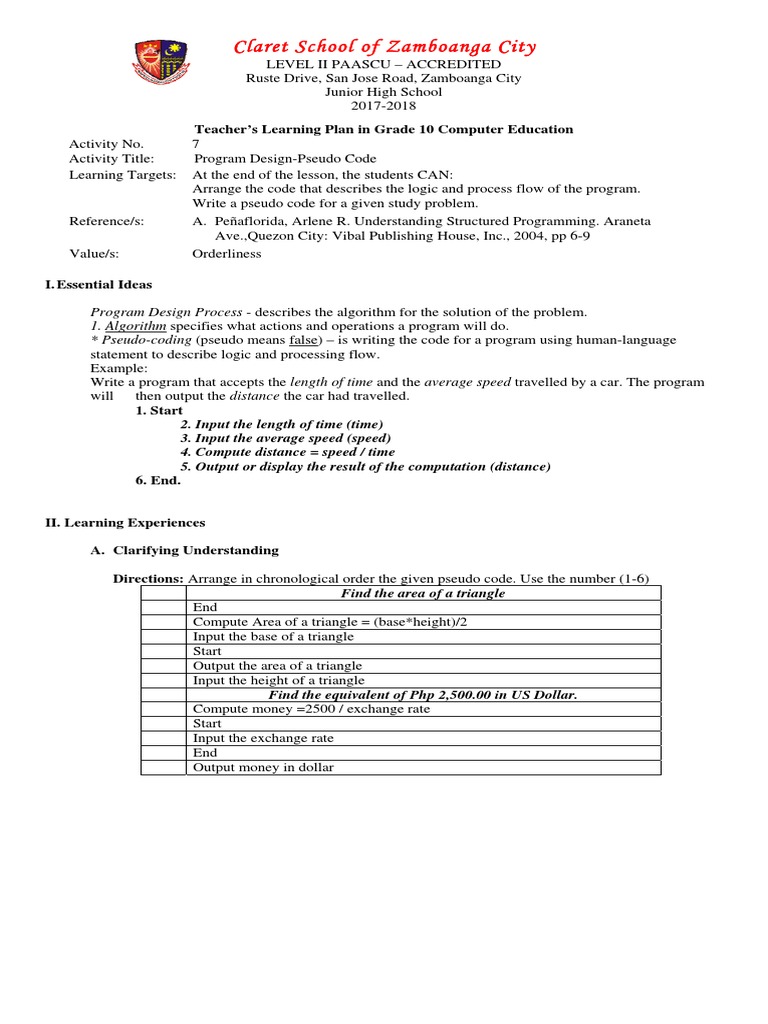 Claret School of Zamboanga City: Teacher's Learning Plan in Grade 10 Computer Education | PDF ...
