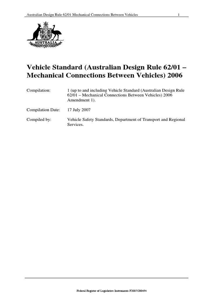 Vehicle Standard (Australian Design Rule 62/01 – Mechanical Connections ...