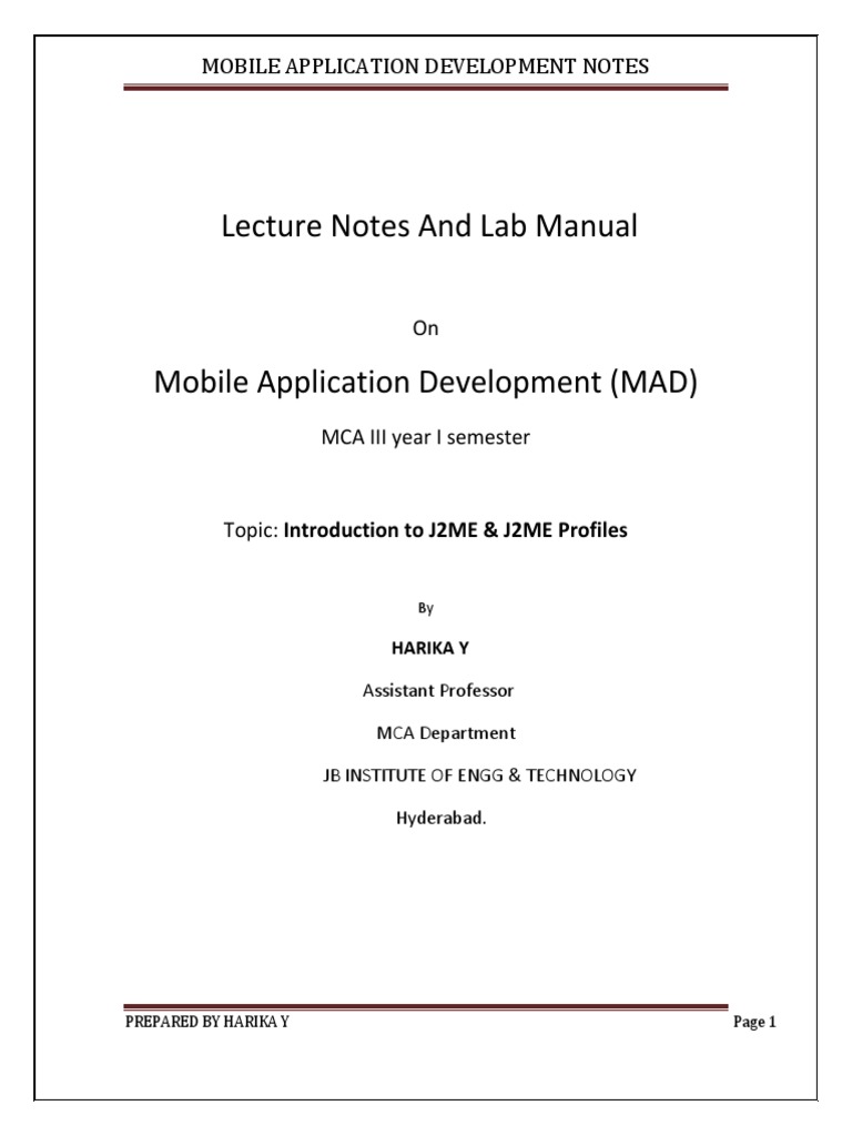 Lecture Notes And Lab Manual Mobile Application Development Notes Pdf Java Programming