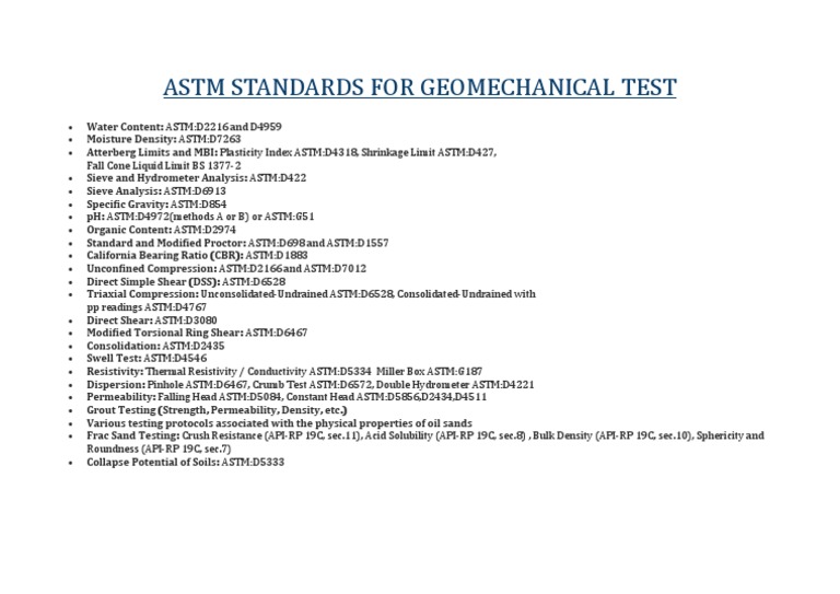 A Comprehensive List of ASTM Standards for Conducting Geomechanical ...