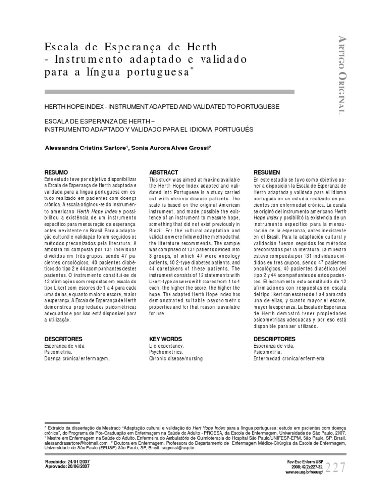 Escala de Esperança de Hearth | PDF | Morte | Correlação e dependência