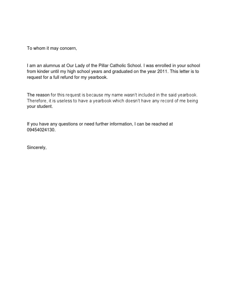 Letter Request For Refund | PDF | Student Media | Academia
