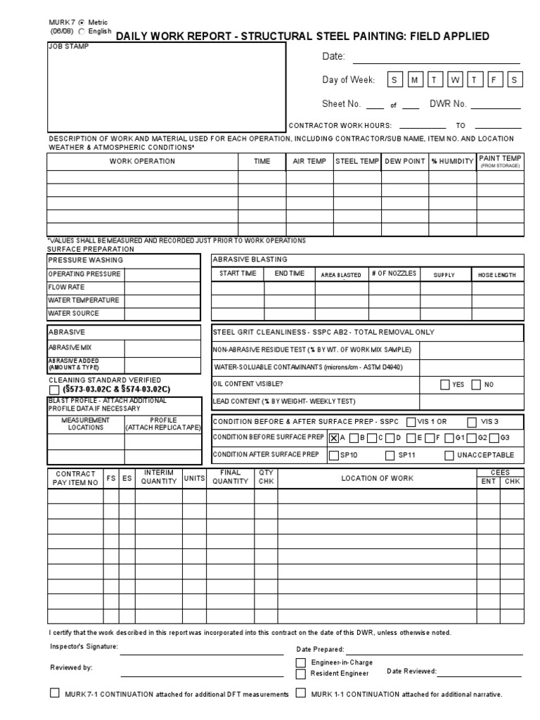 Daily Work Report - Structural Steel Painting: Field Applied | PDF ...