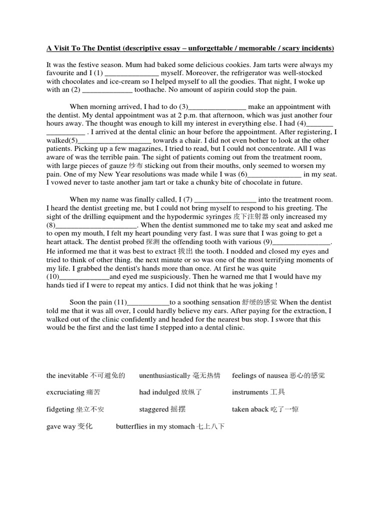 A Visit To The Dentist (Descriptive Essay - Unforgettable / Memorable ...