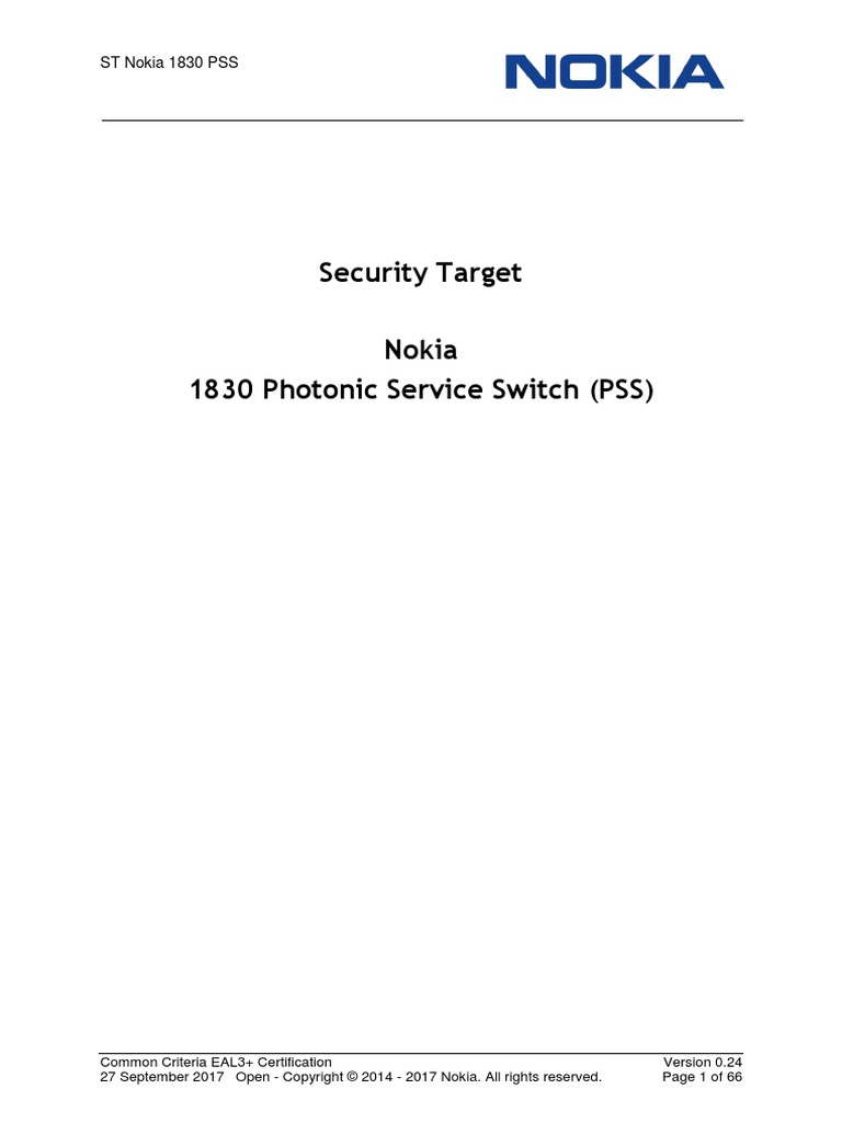 Security Target Nokia 1830 Photonic Service Switch (PSS) | PDF | Secure ...