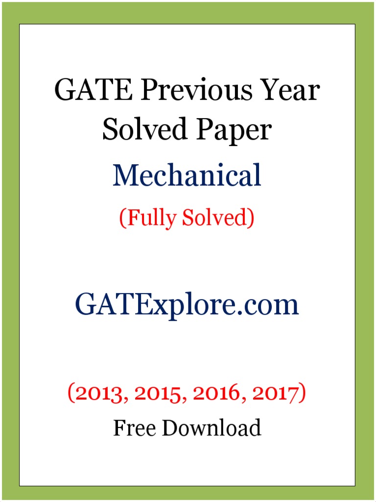 GATE Previous Year Solved Papers Mechanical PDF | PDF | Complex Number ...