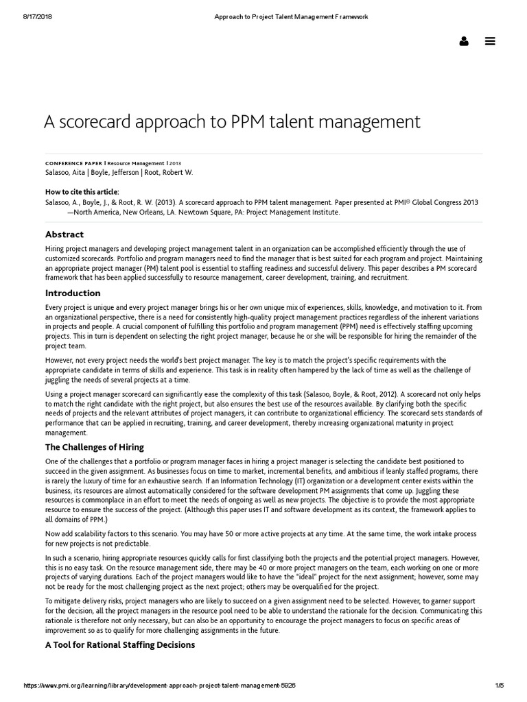 Approach To Project Talent Management Framework | PDF | Project ...