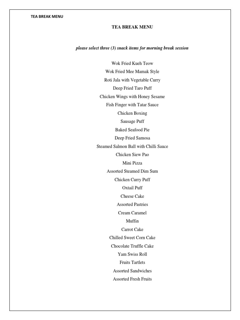 1 Tea Break Menu | PDF
