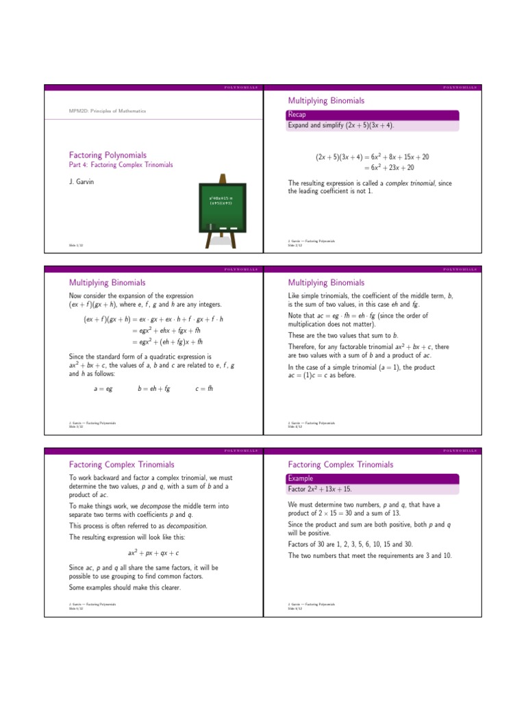 Factoring Complex Trinomials Handout | PDF | Factorization | Polynomial