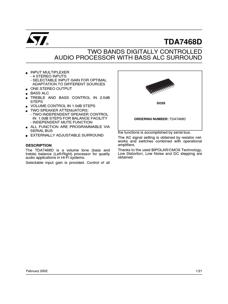 TDA7468D-Two Bands Digital Audio Processor Bass Alc Surround-SO2828L ...