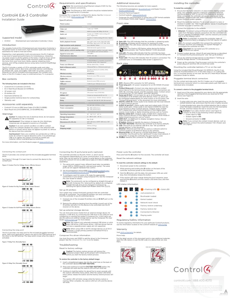 Control 4 EA3 Installation Manual | PDF | Hdmi | Digital Audio