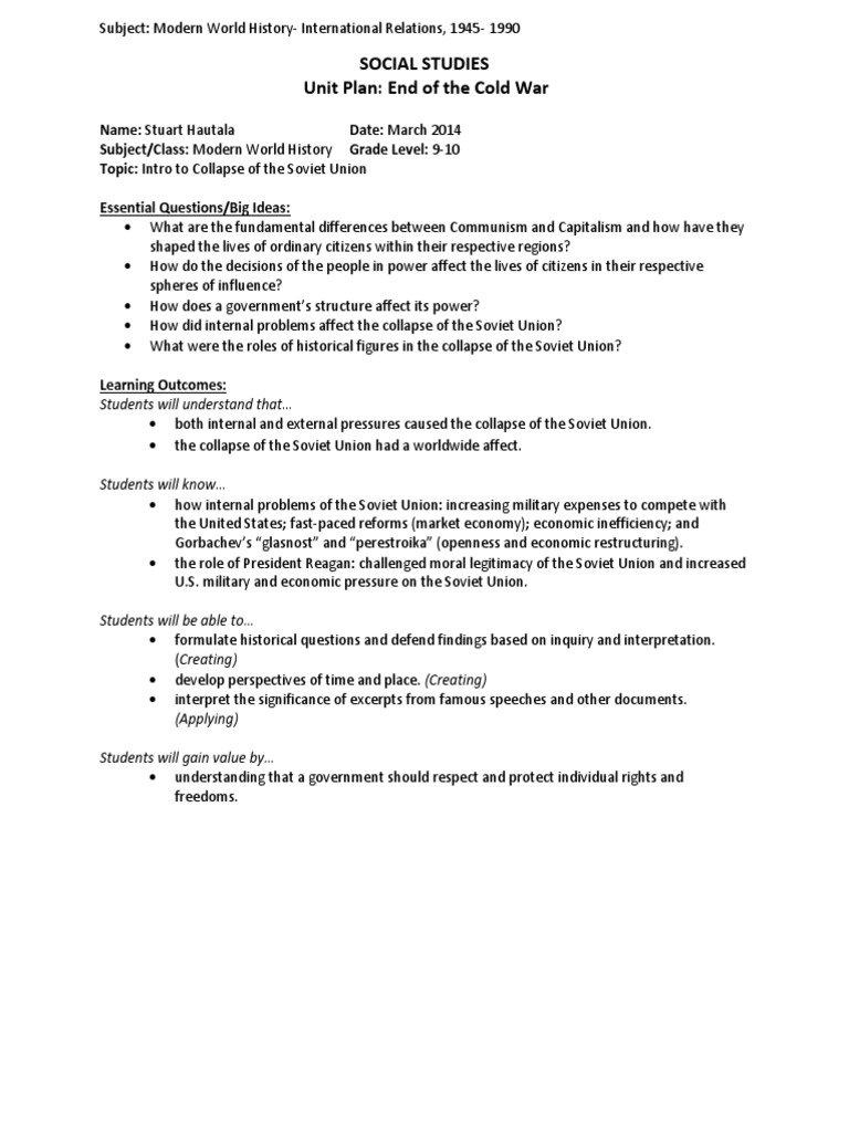 Unit Plan End Cold War | PDF | Capitalism | Socialism