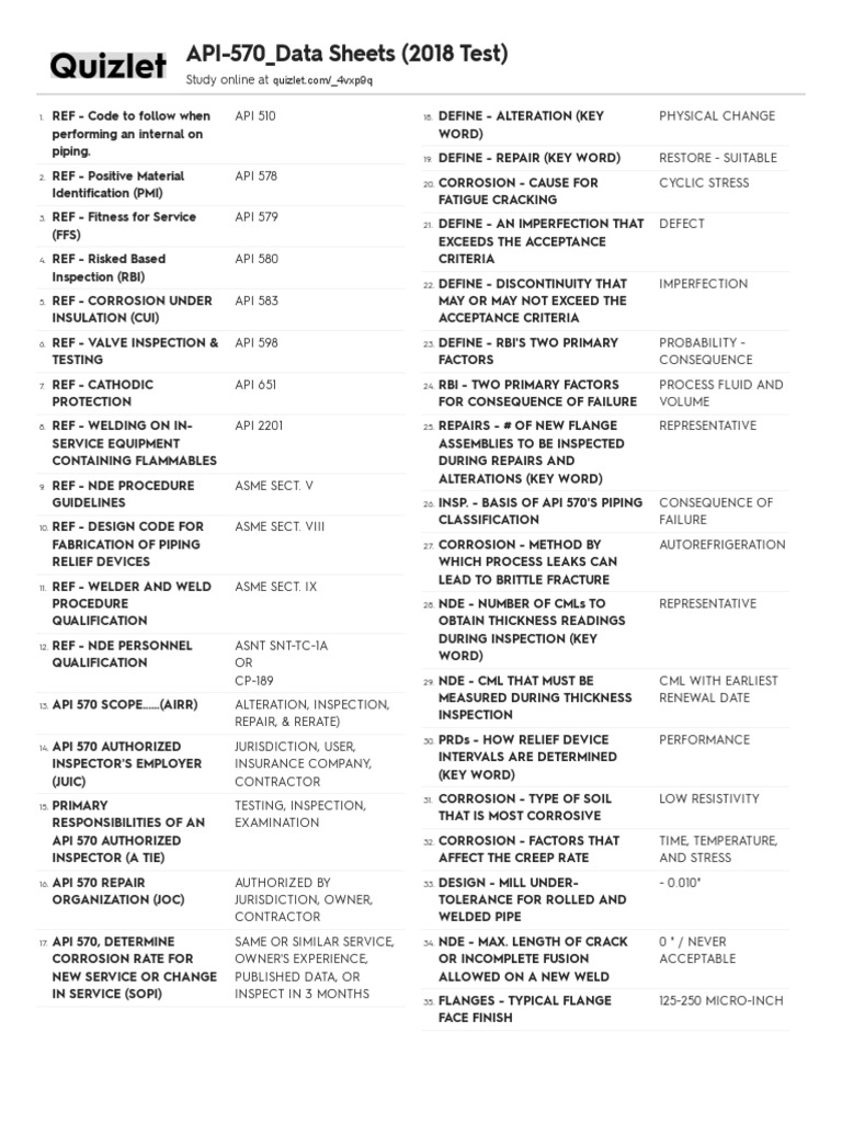 API-570 - Data Sheets (2018 Test) | PDF | Nondestructive Testing | Pipe ...